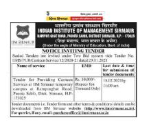 Notice Inviting Tender No.: IIMS/PUR/Canteen Service/12/2020-21 | IIM Sirmaur | Himachal Pradesh ...